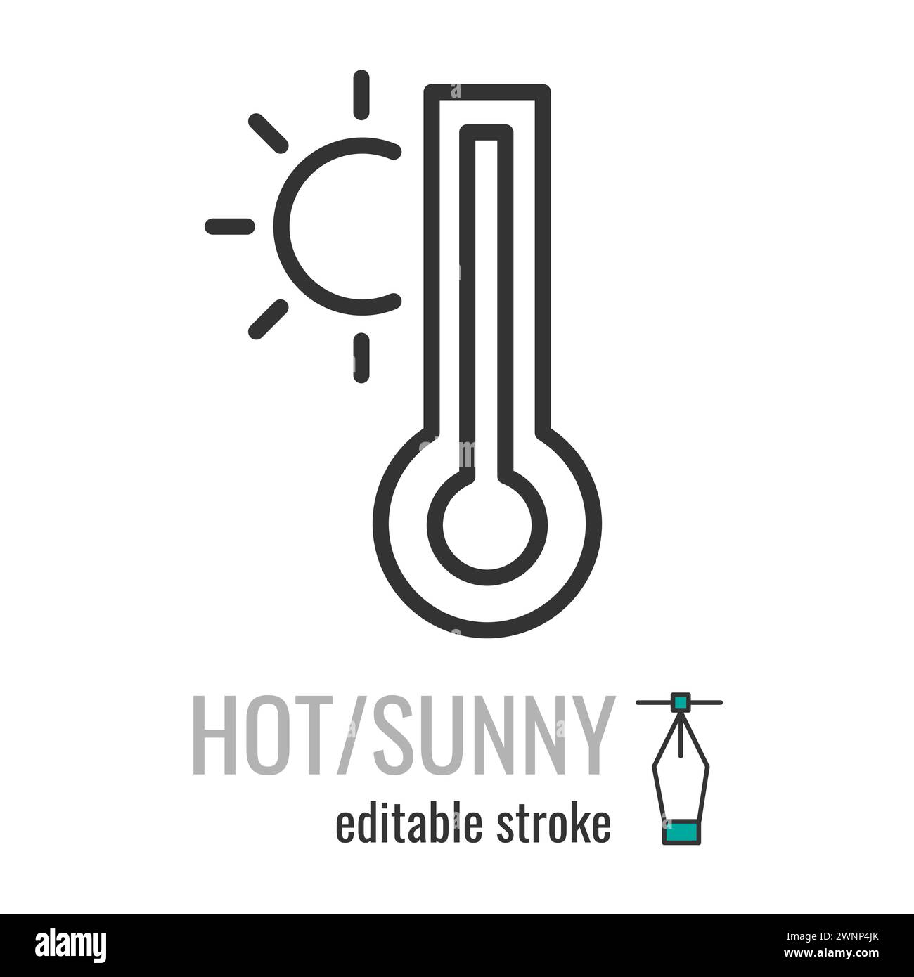 Hot weather thermometer line icon. Linear style sunny summer symbol ...