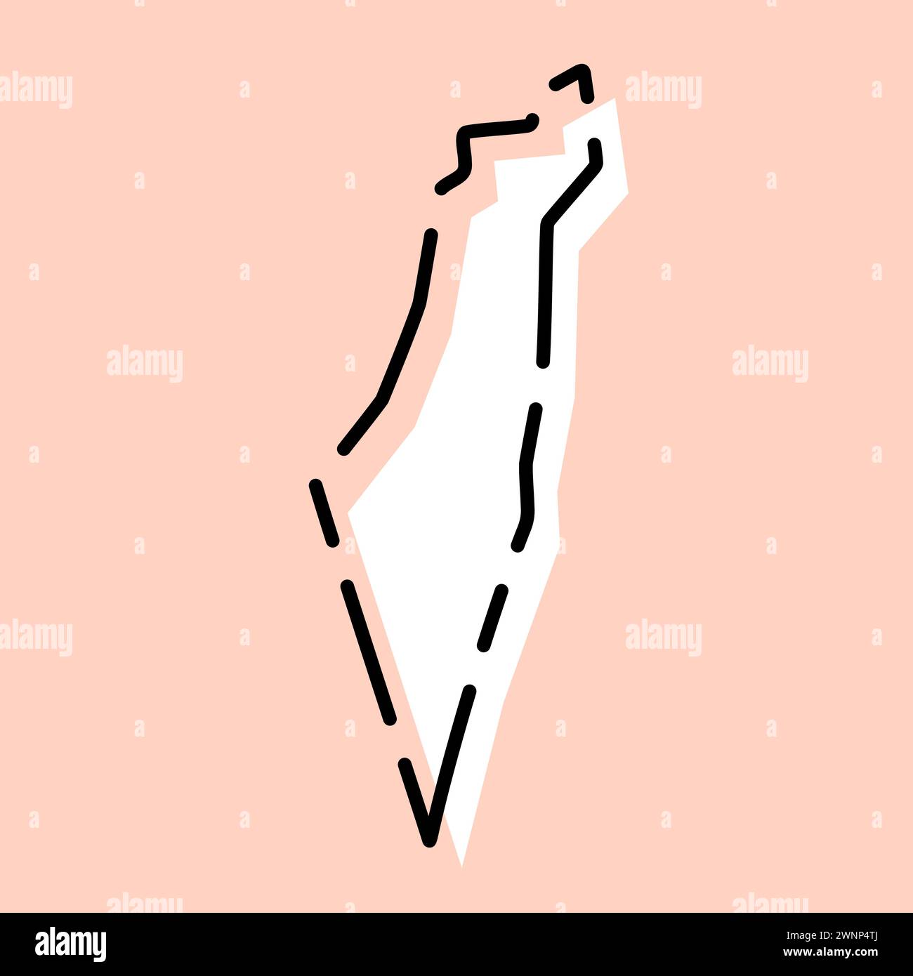 Israel country simplified map. White silhouette with black broken ...