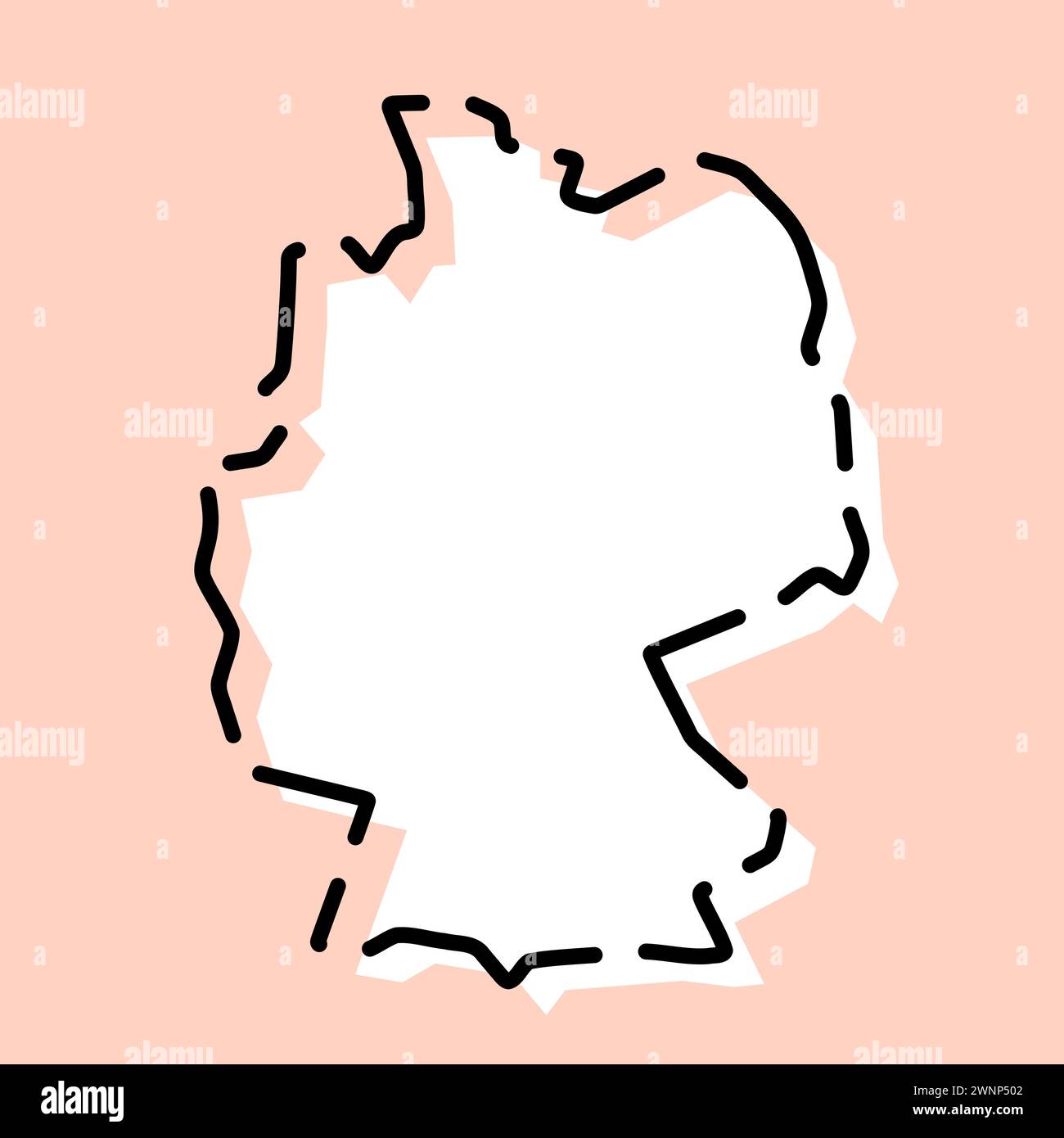 Germany country simplified map. White silhouette with black broken ...