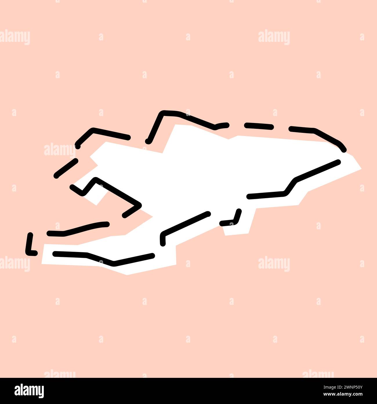 Kyrgyzstan country simplified map. White silhouette with black broken ...
