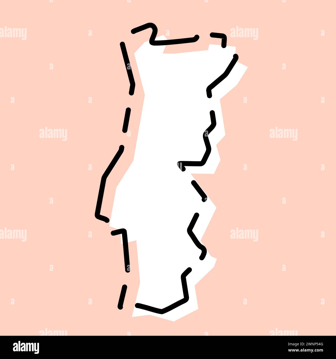 Portugal country simplified map. White silhouette with black broken ...