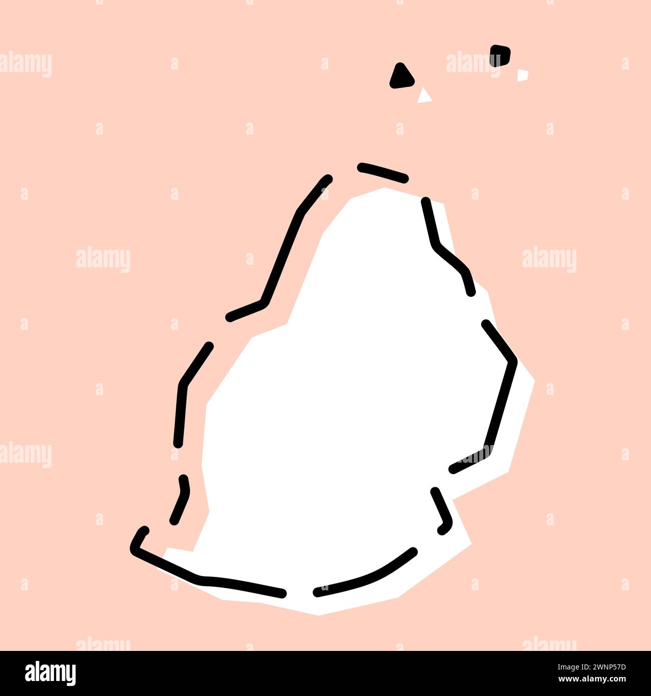 Mauritius country simplified map. White silhouette with black broken ...