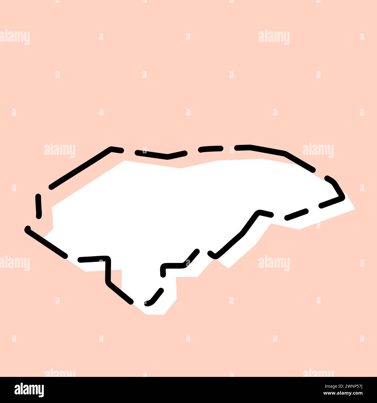 Honduras country simplified map. White silhouette with black broken ...