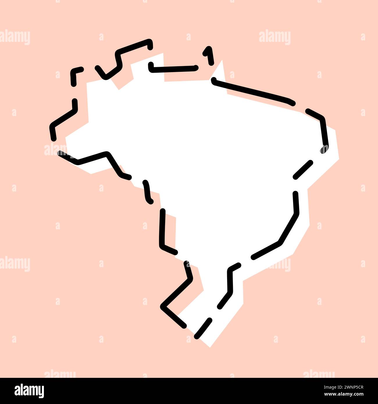 Brazil country simplified map. White silhouette with black broken ...