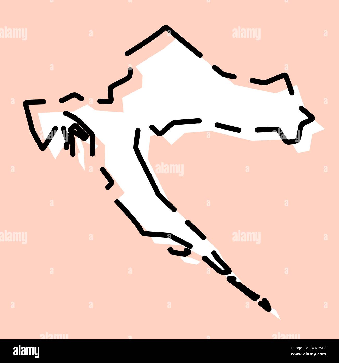 Croatia country simplified map. White silhouette with black broken ...