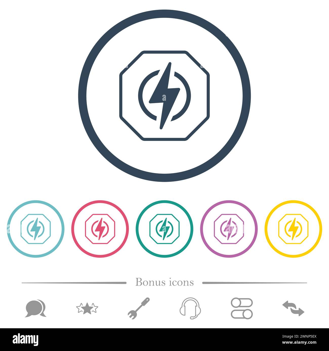 Octagon shaped electricity energy sanction sign outline flat color ...