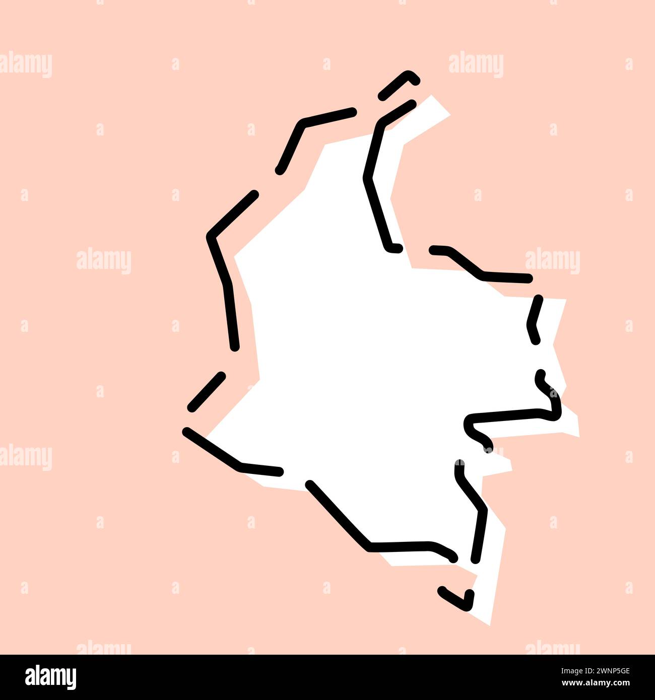 Colombia country simplified map. White silhouette with black broken ...