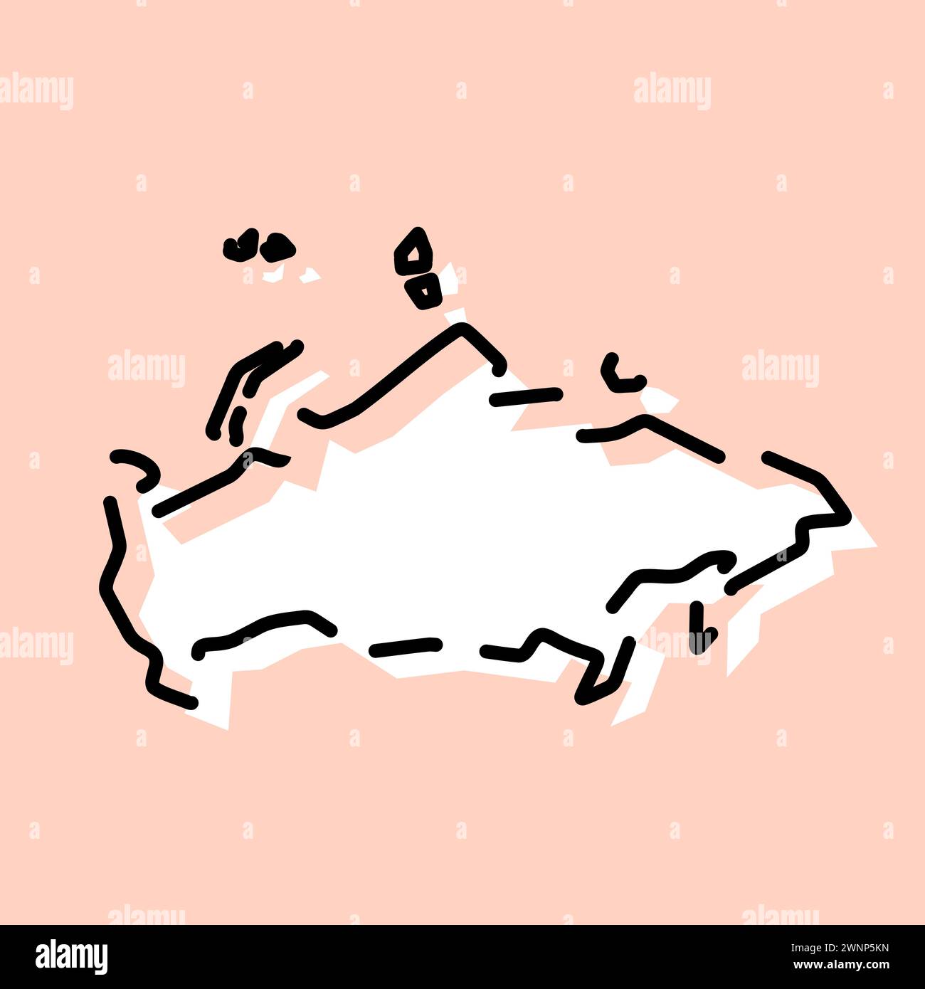 Russia country simplified map. White silhouette with black broken ...