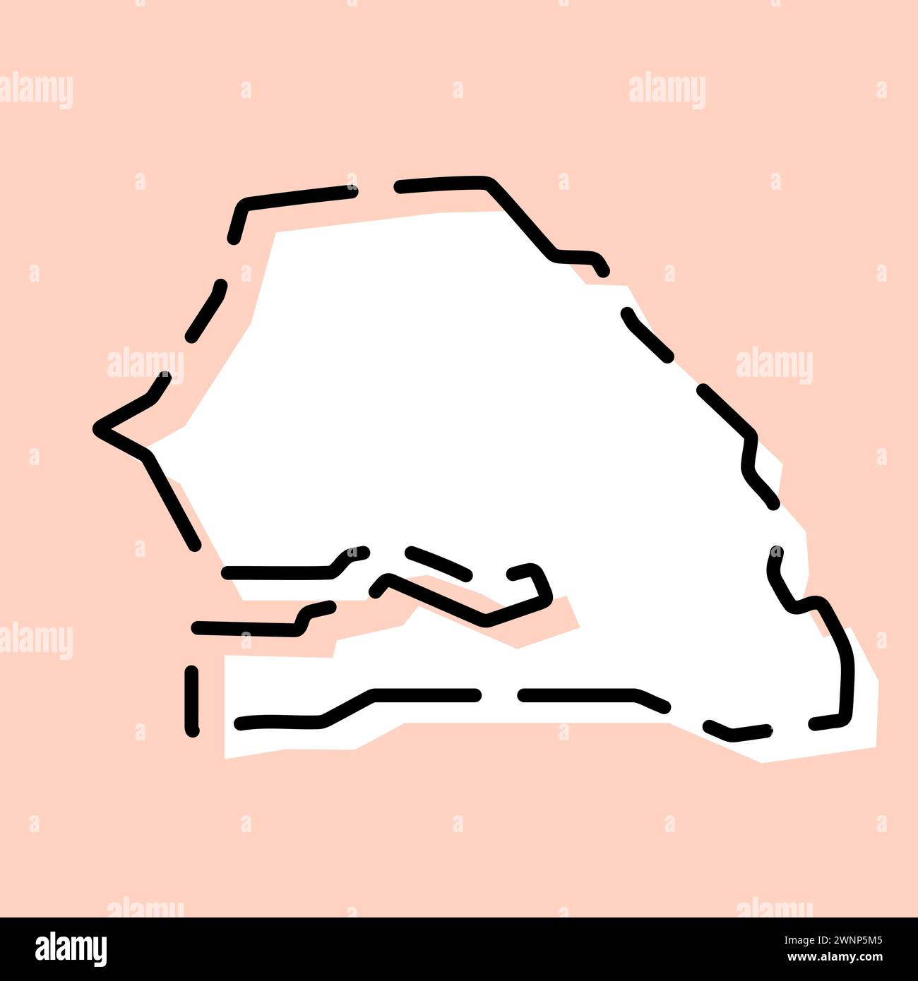 Senegal country simplified map. White silhouette with black broken ...