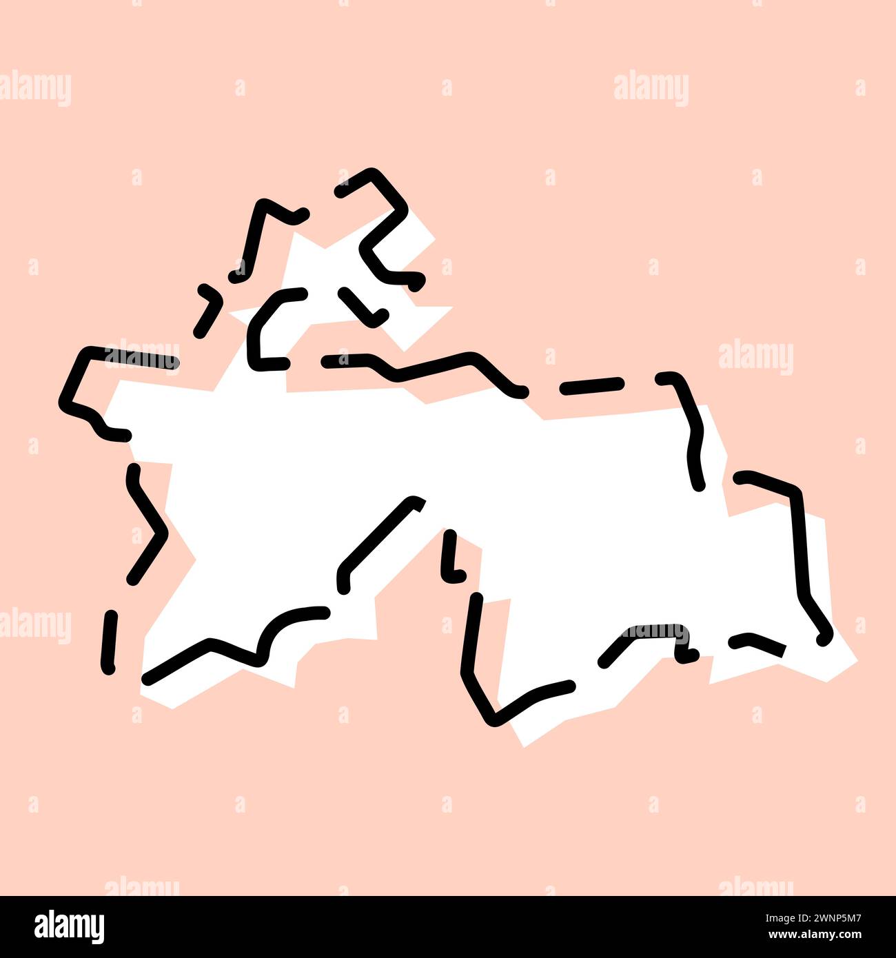 Tajikistan country simplified map. White silhouette with black broken ...