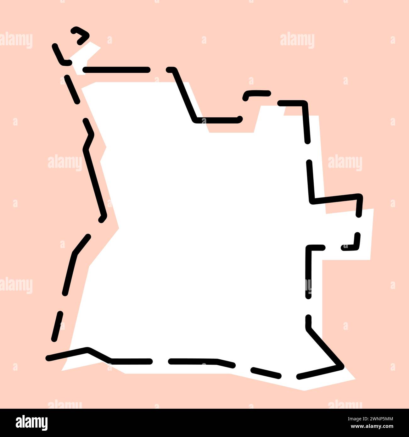 Angola country simplified map. White silhouette with black broken ...