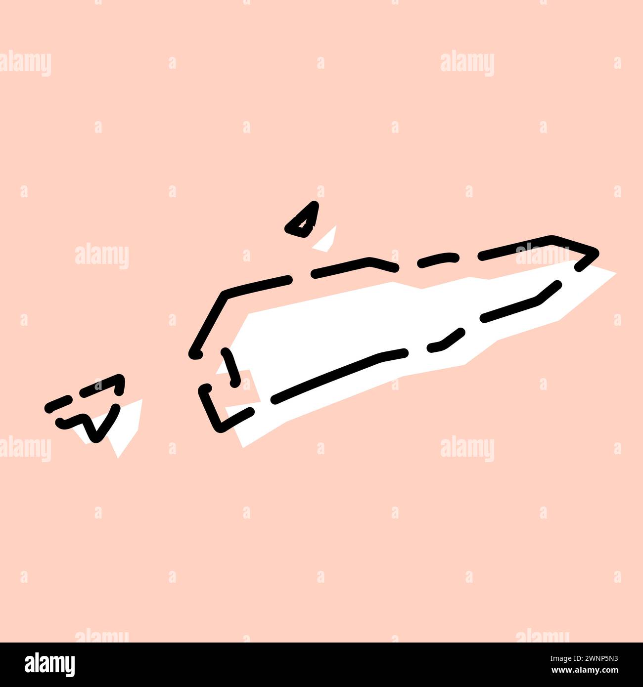 East Timor country simplified map. White silhouette with black broken ...