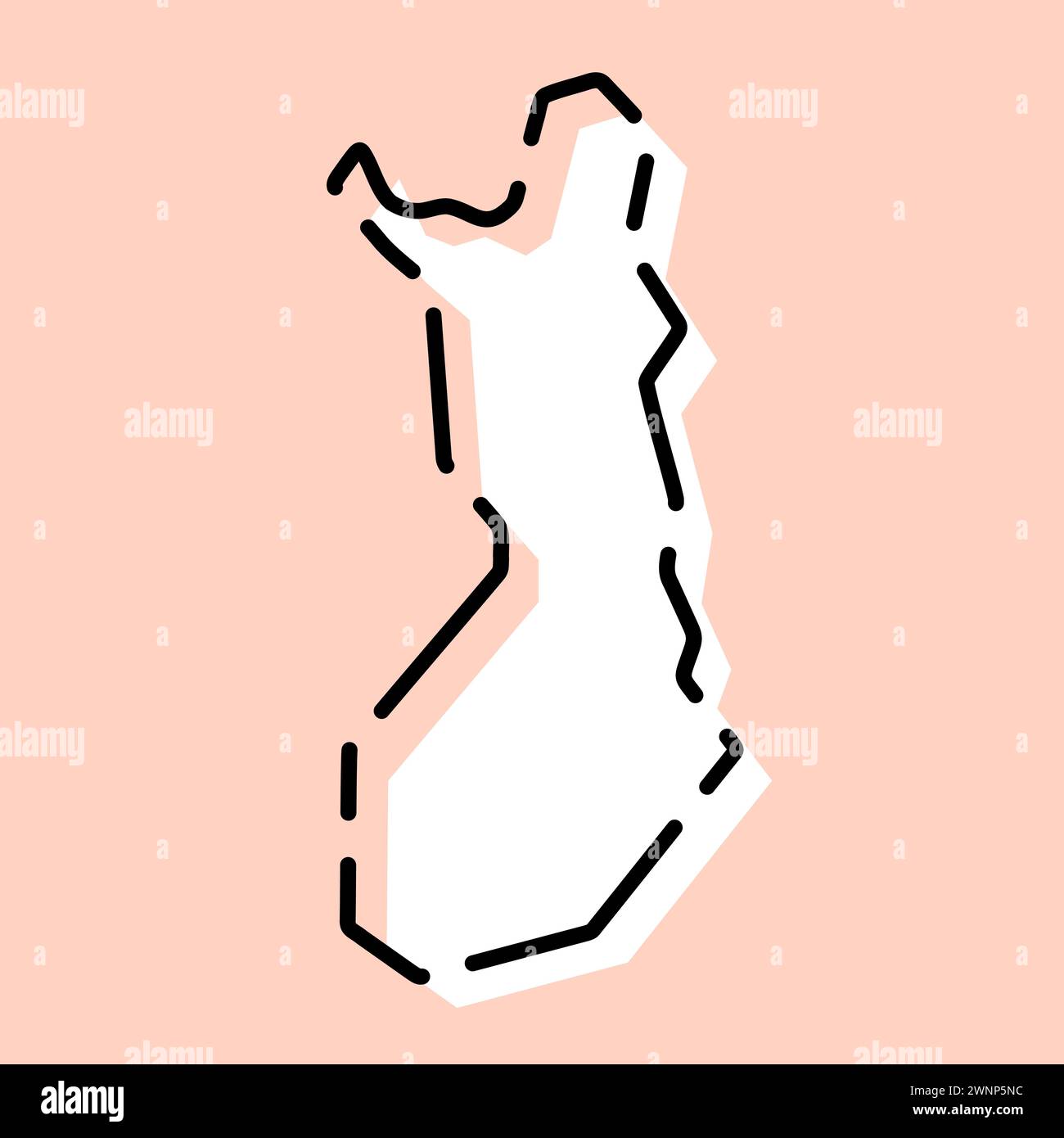 Finland country simplified map. White silhouette with black broken ...