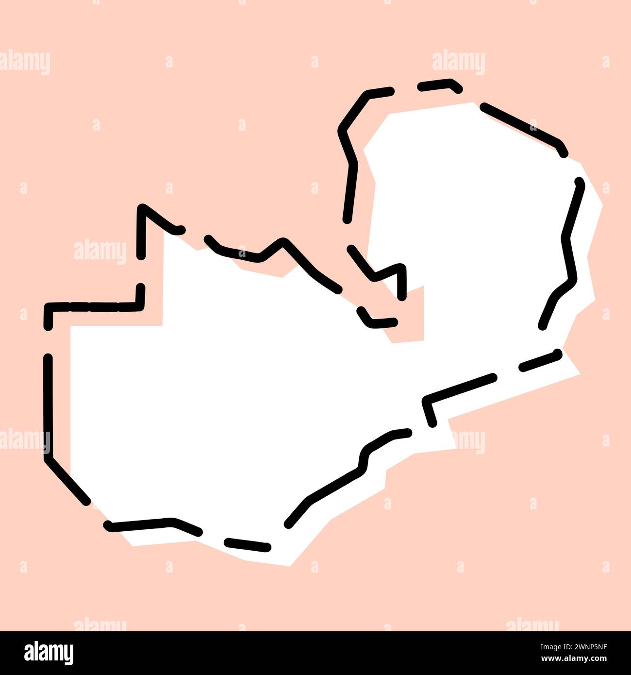 Zambia country simplified map. White silhouette with black broken ...