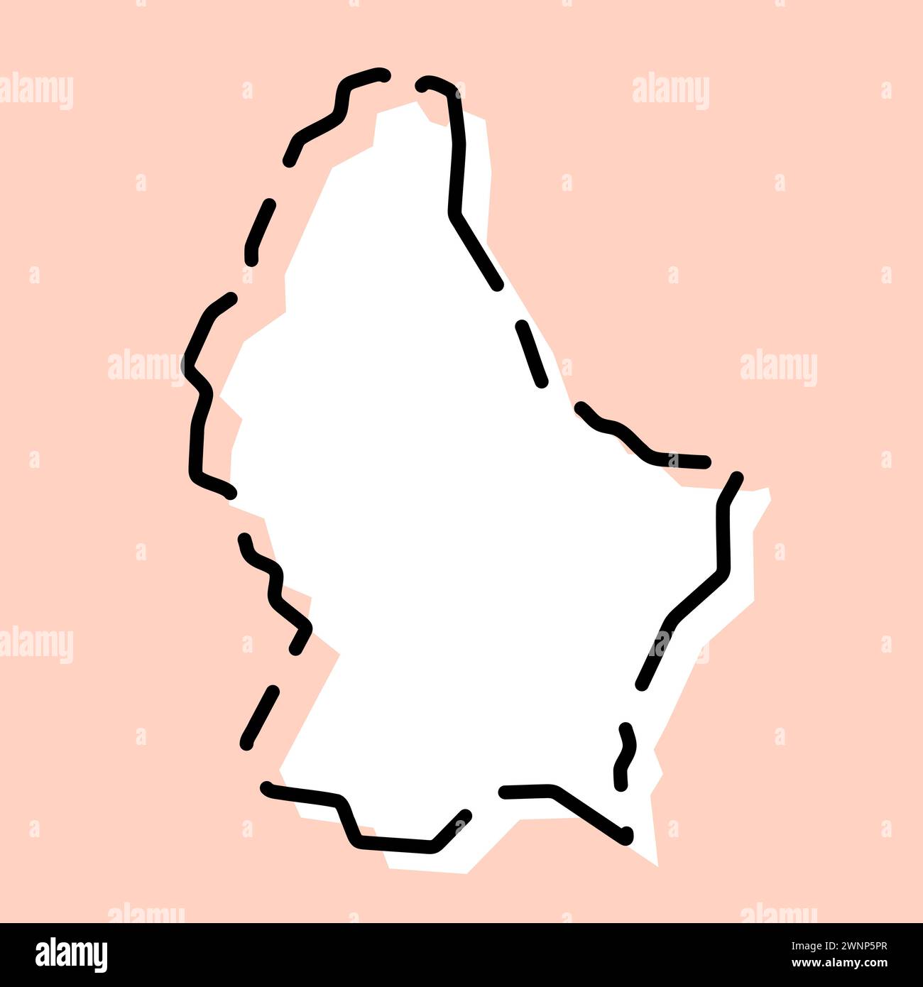 Luxembourg country simplified map. White silhouette with black broken ...