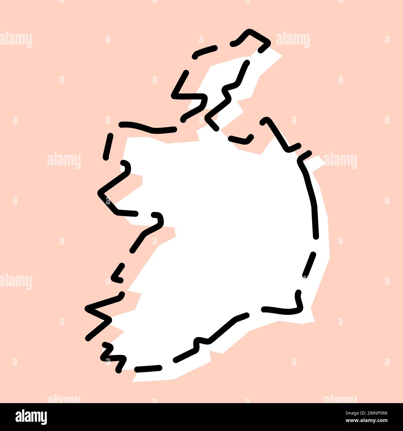 Ireland country simplified map. White silhouette with black broken ...