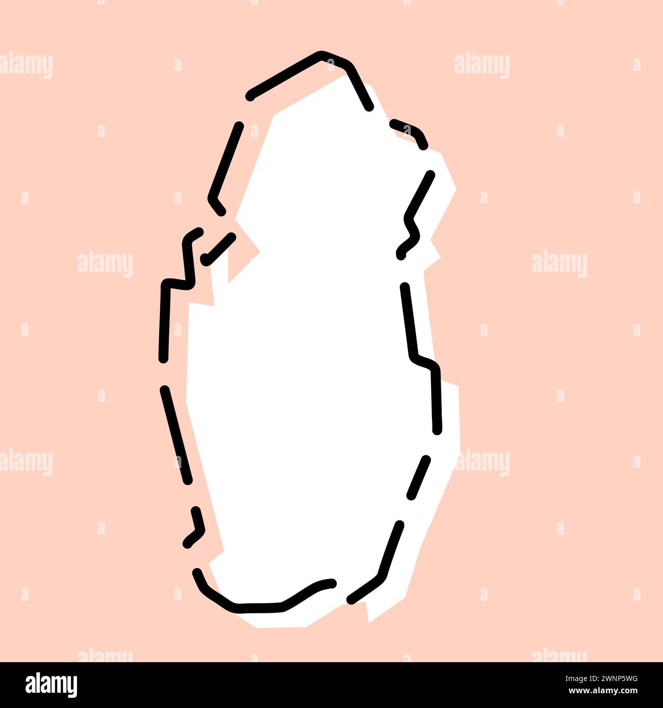 Qatar country simplified map. White silhouette with black broken ...