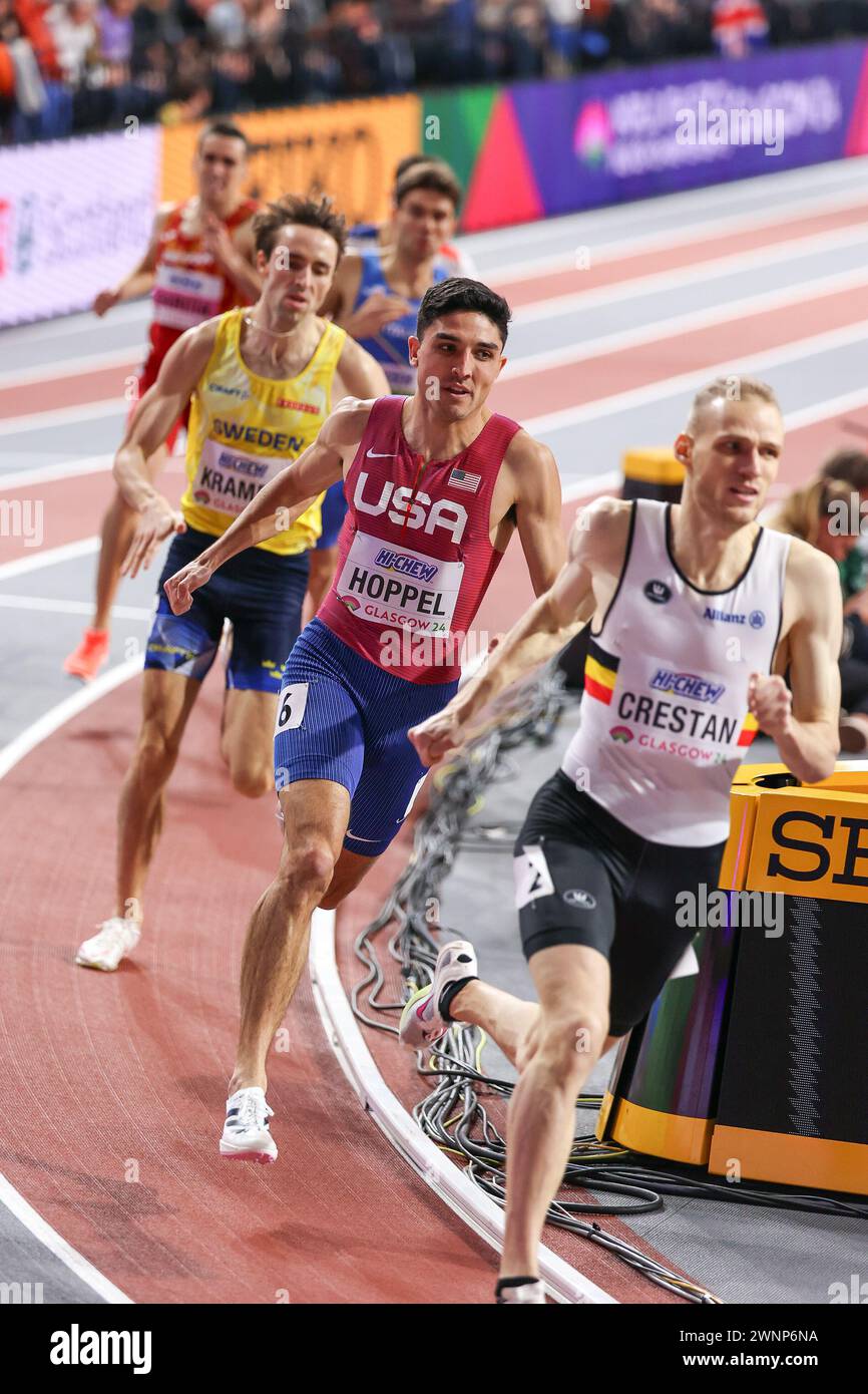 Glasgow on Sunday 3rd March 2024. Bryce Hoppel (USA, 800 Metres) takes ...