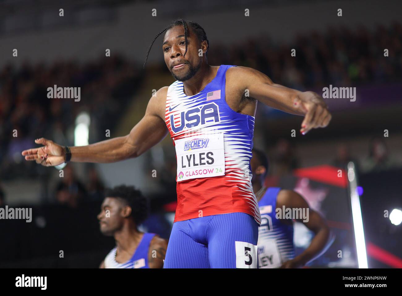 Glasgow on Sunday 3rd March 2024. Noah Lyles (USA, 60 Metres & 4x400 ...