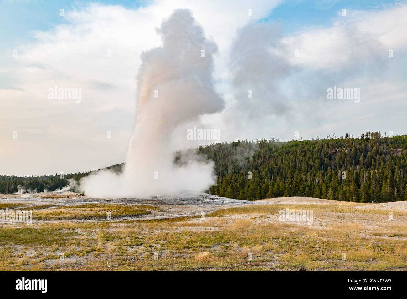 Eruption of Old Faithful cone geyser in Yellowstone National Park Stock ...