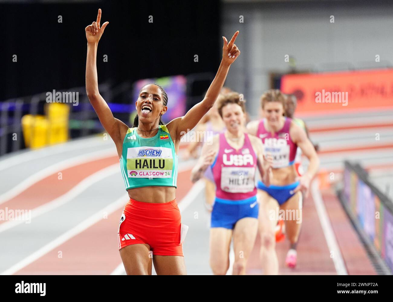 Ethiopa's Frewenyi Hailu celebrates gold in the Womens' 1500m final ...