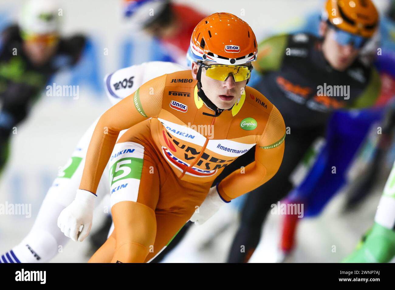 LEEUWARDEN - Skater Harm Visser in the orange leader's suit during the ...
