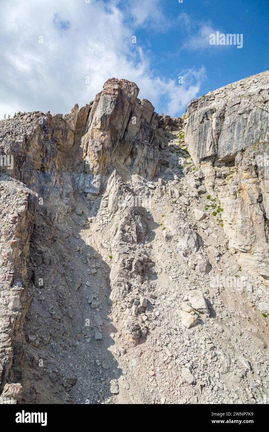 Erosion exposes rock formtions in the mountainside at Rendevous Mountin ...