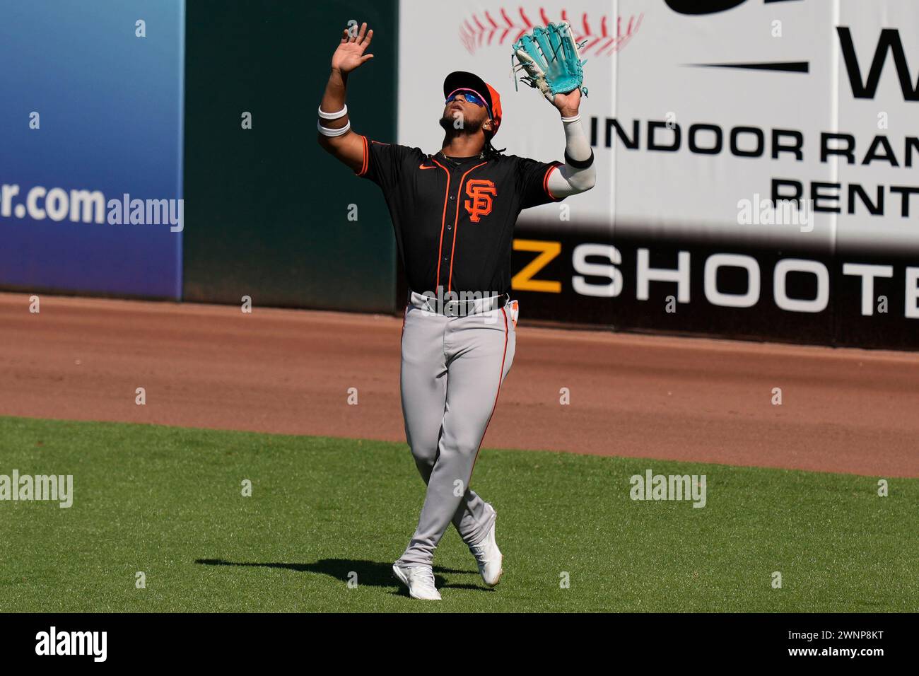 San Francisco Giants right fielder Luis Matos watches a homerun hit by ...