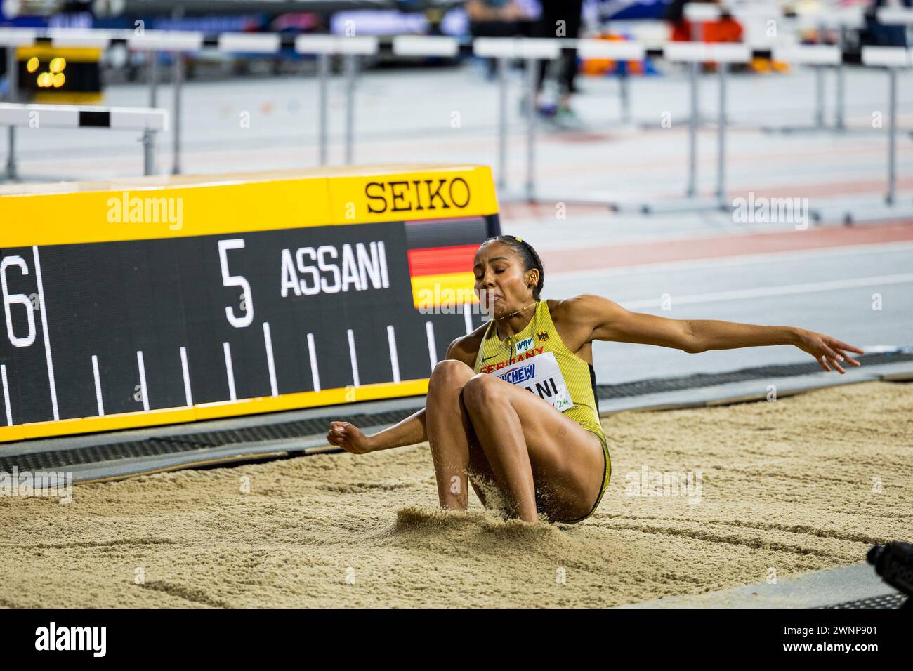 Glasgow, Scotland. 03 March 2024. Mikaelle ASSANI (GER) takes a jump ...