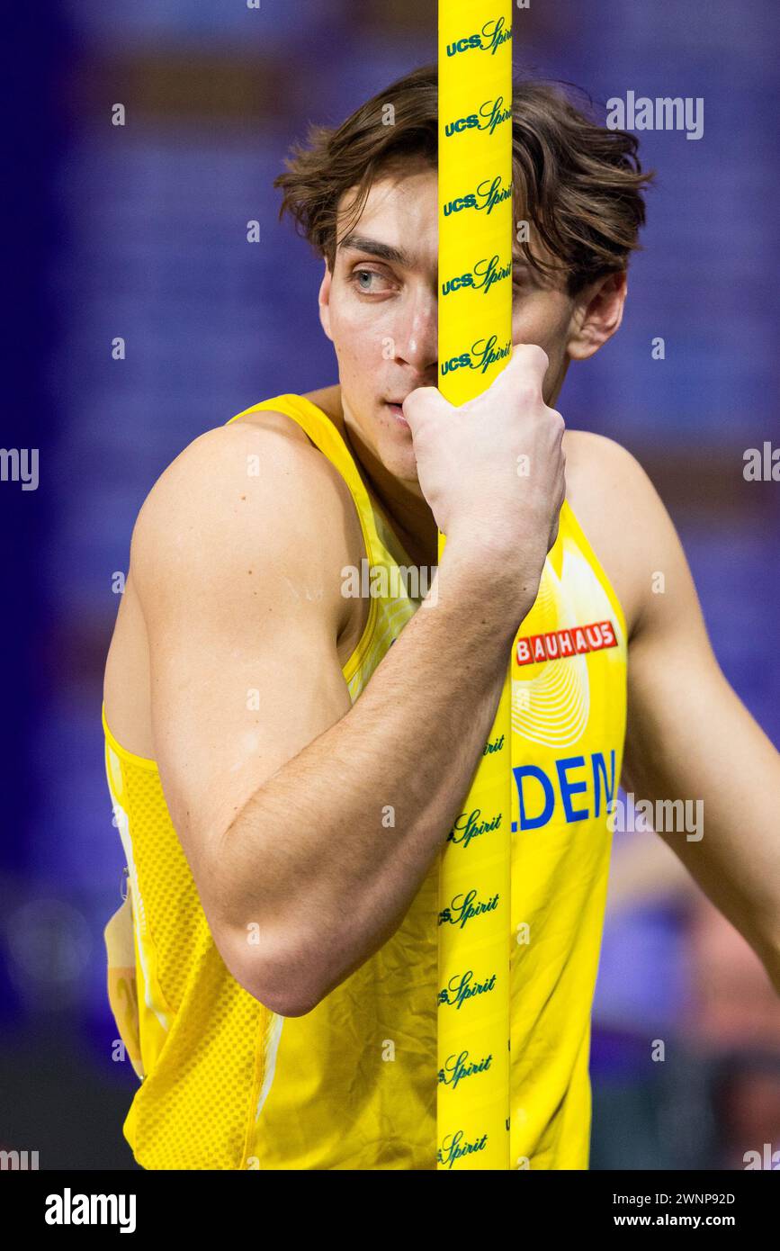 Glasgow, Scotland. 03 March 2024. Gold medal pole vault winner Armand ...