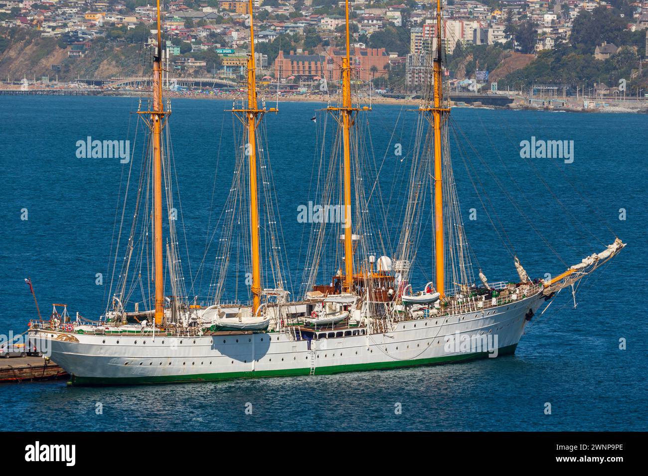 Sailing ship Escuela Esmeralda, Port of Valparaiso, Chile, South ...