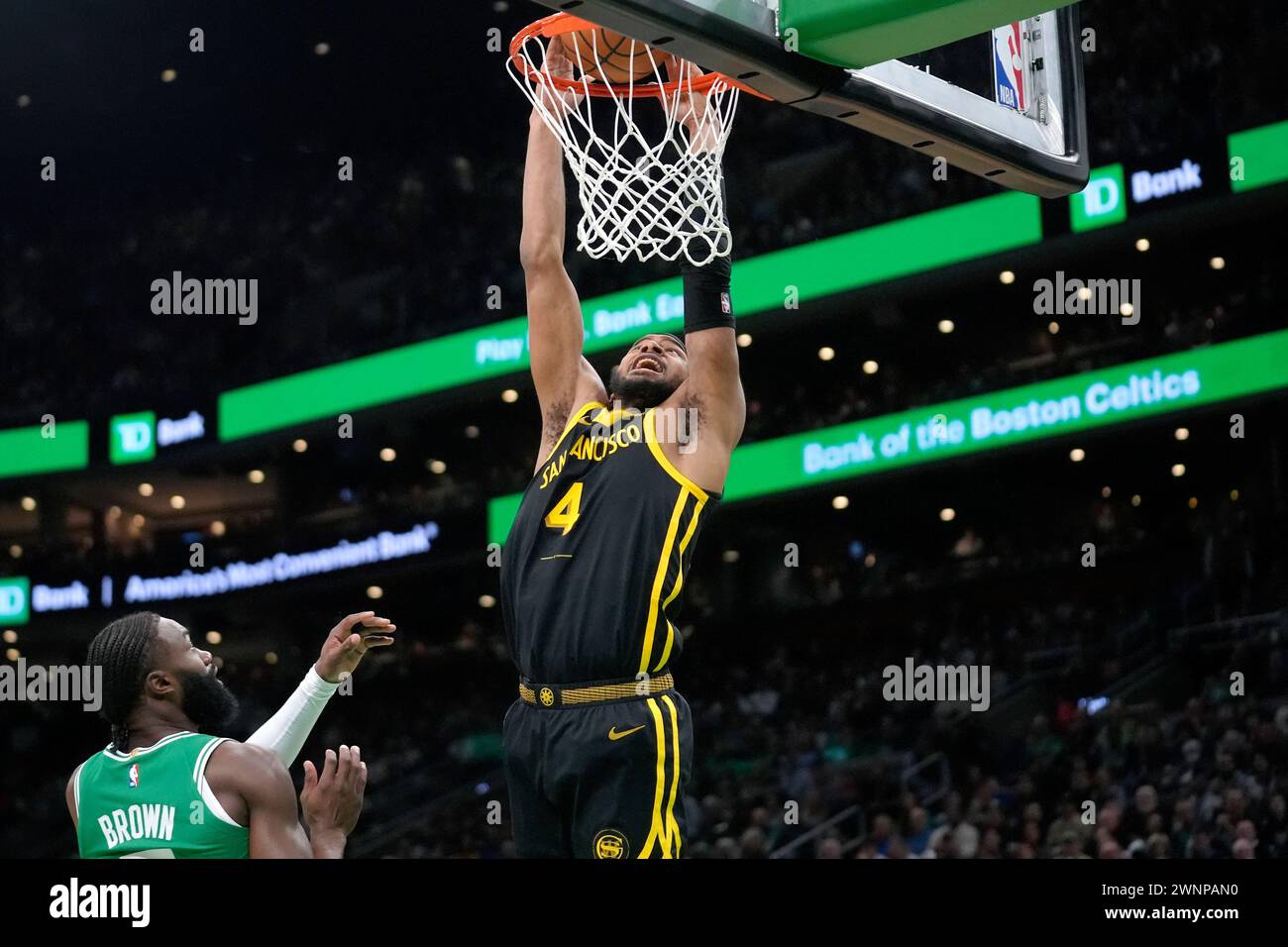 Golden State Warriors guard Moses Moody (4) dunk in front of Boston ...