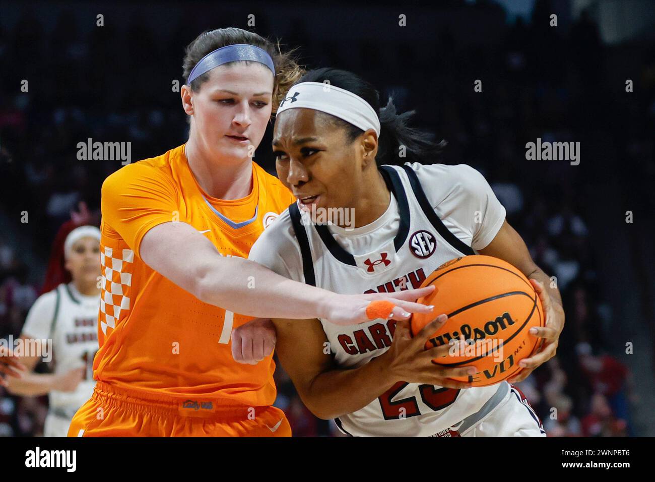 South Carolina guard Bree Hall, right, drives against Tennessee guard ...