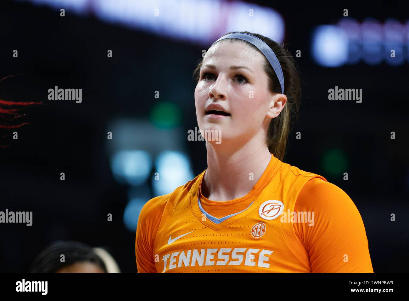 Tennessee guard Sara Puckett stands on the court during the first half ...
