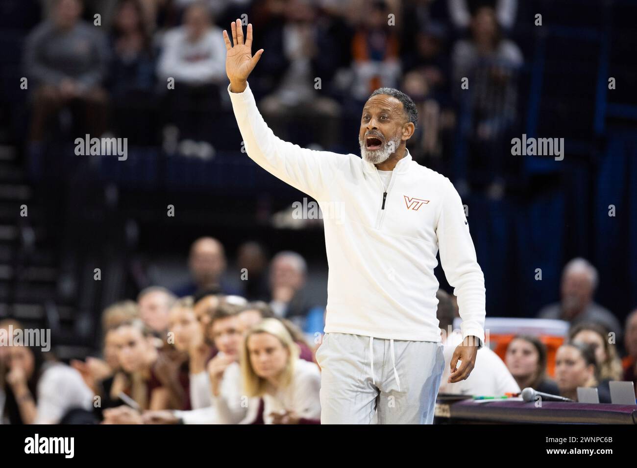 Virginia Tech head coach Kenny Brooks yells to his players during the ...