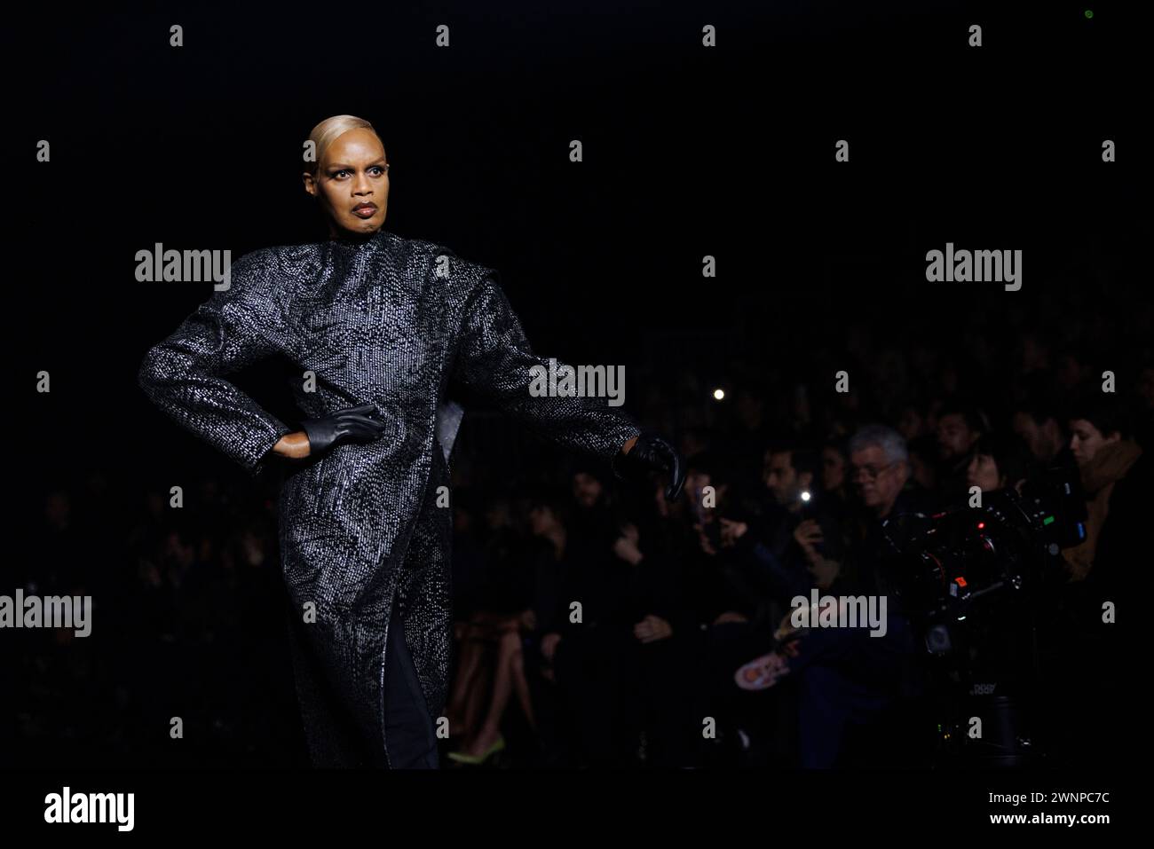 A model wears a creation as part of the Mugler Fall/Winter 2024-2025 ...