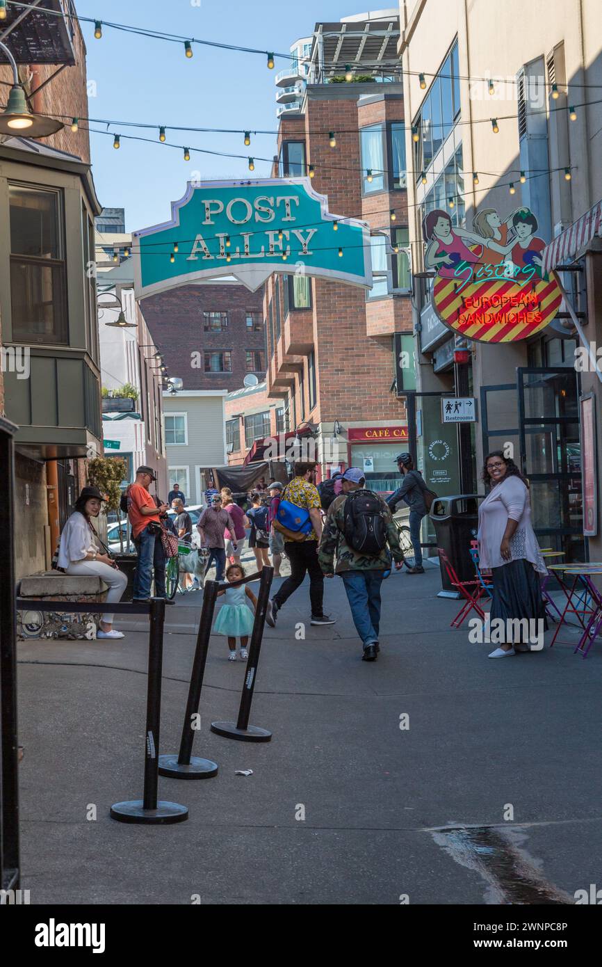 Neon signs for famous Post Alley and Sisters European Sandwiches in ...