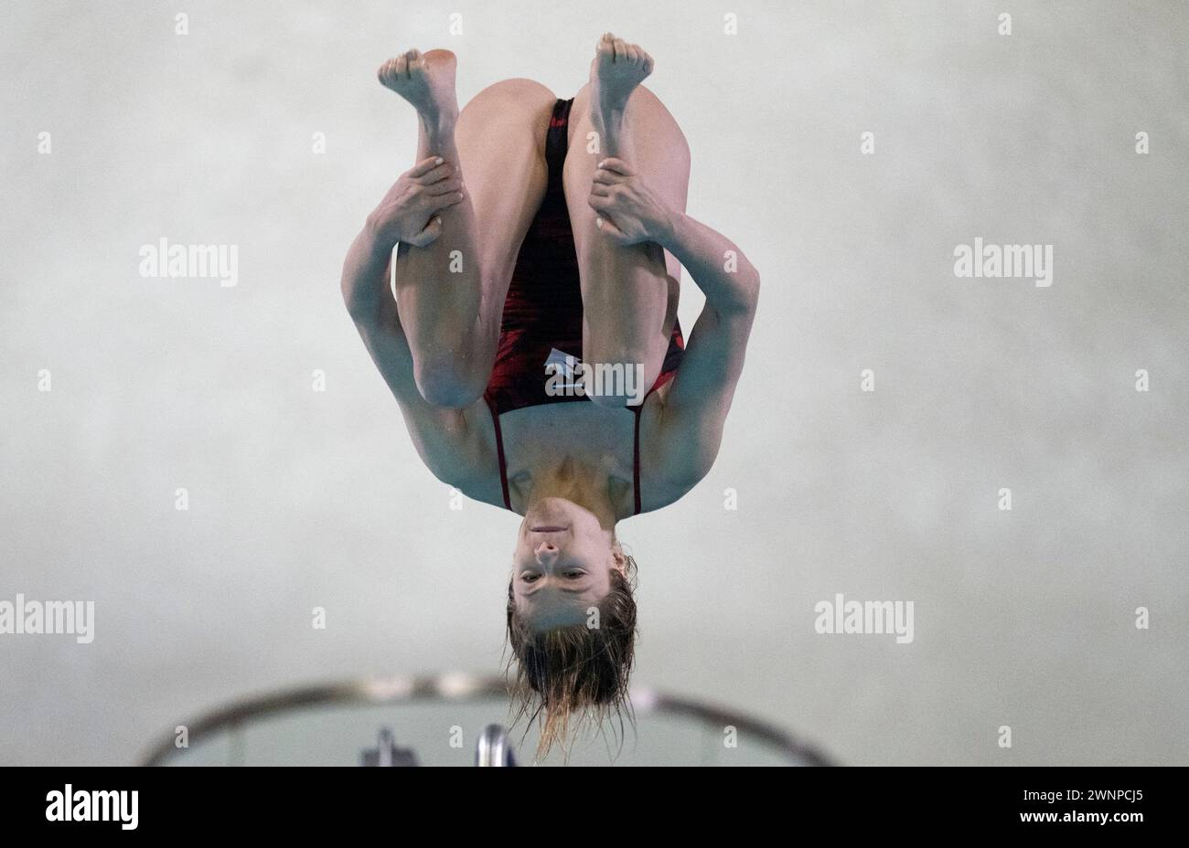 Kate Miller, of Canada, competes during the women's 10m platform final ...