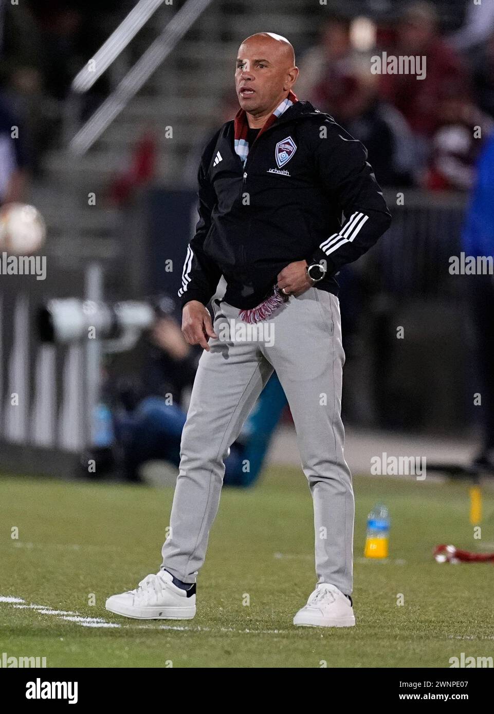 Colorado Rapids head coach Chris Armas () during the first half of an MLS soccer match Saturday ...