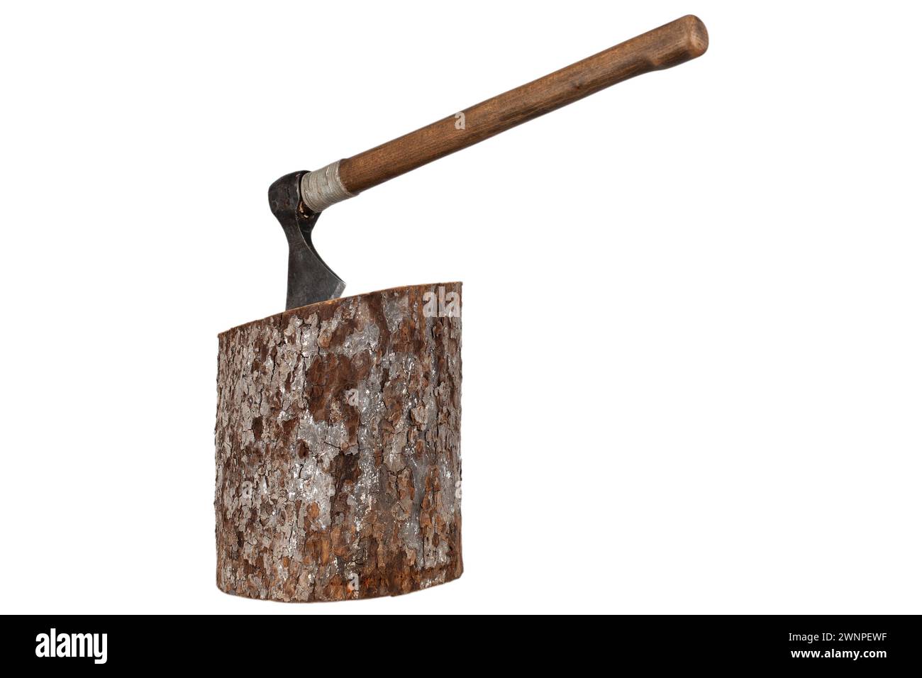 axe with wooden handle in wood log on white background Stock Photo - Alamy