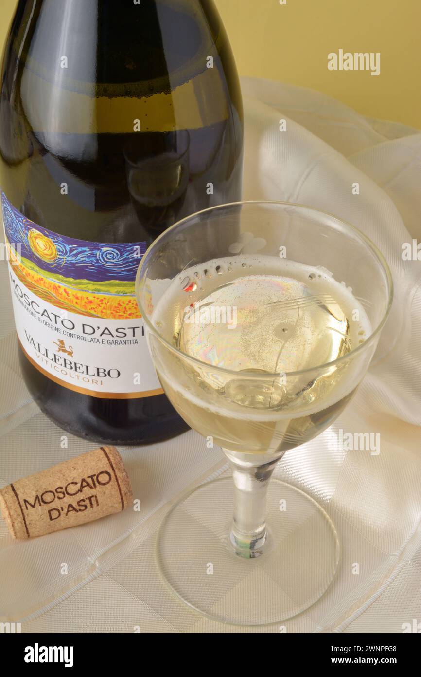 Turin, Piedmont, Italy. -01-12-2023- Bottle and glass of sweet ...