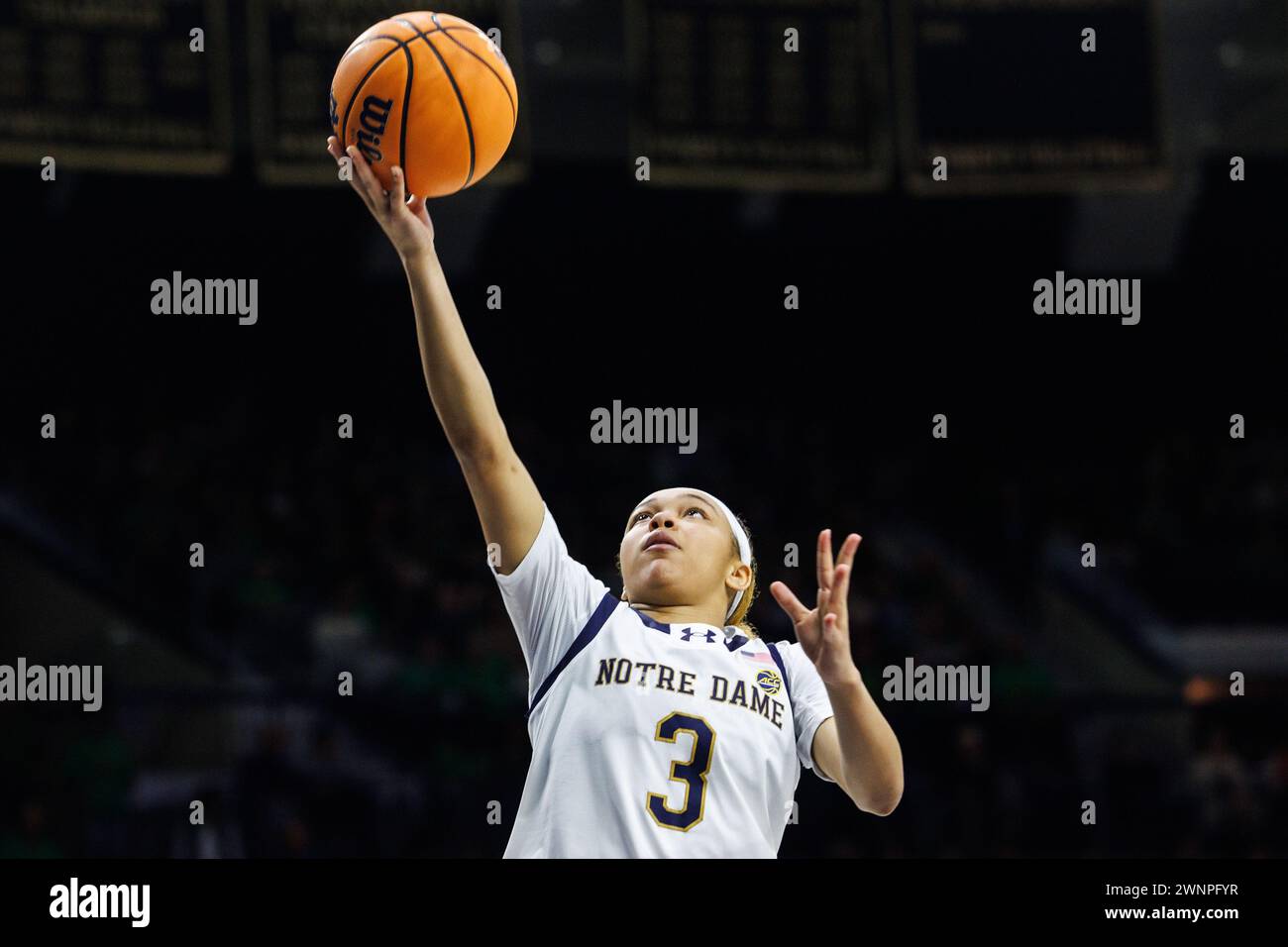 South Bend, Indiana, USA. 03rd Mar, 2024. Notre Dame guard Hannah Hidalgo (3) shoots the ball ...