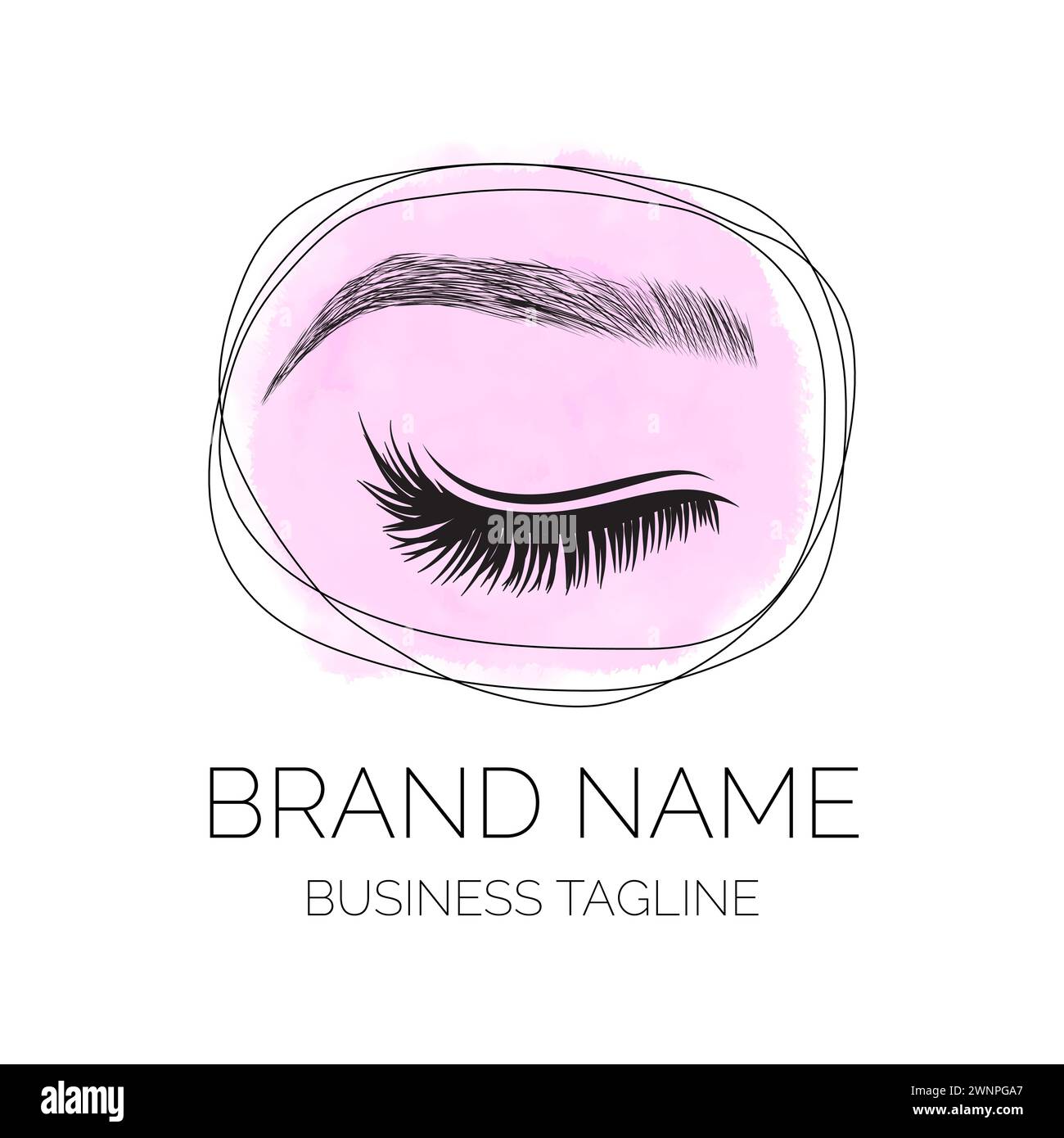 Round Pink Brow and Lashes Artist Logo with Eyelashes Stock Vector ...
