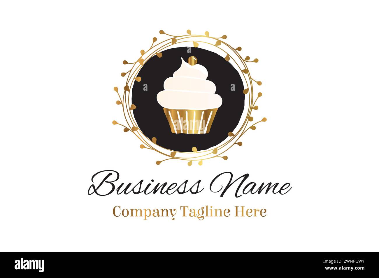 Black and Gold Round Cupcake Logo or Muffin Icon for Bakery Stock ...