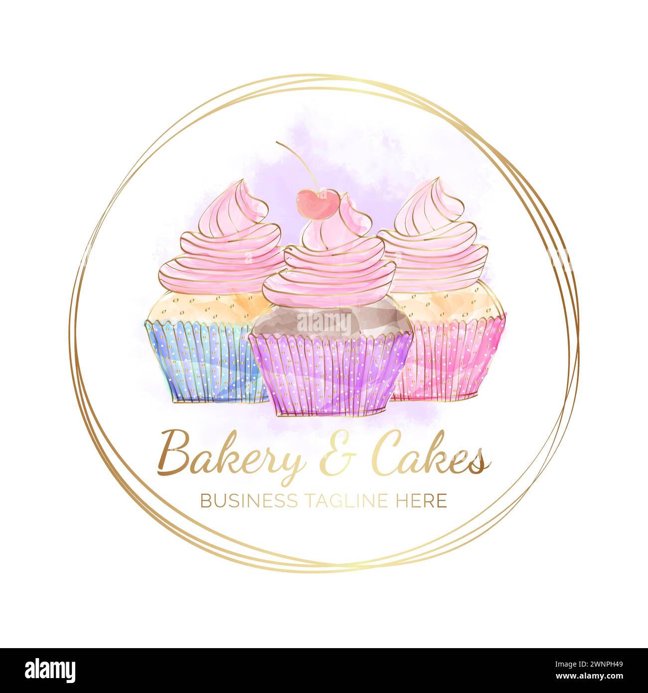 Beautiful Round Cupcakes Logo. Cupcake Hand Drawn Doodle Style ...