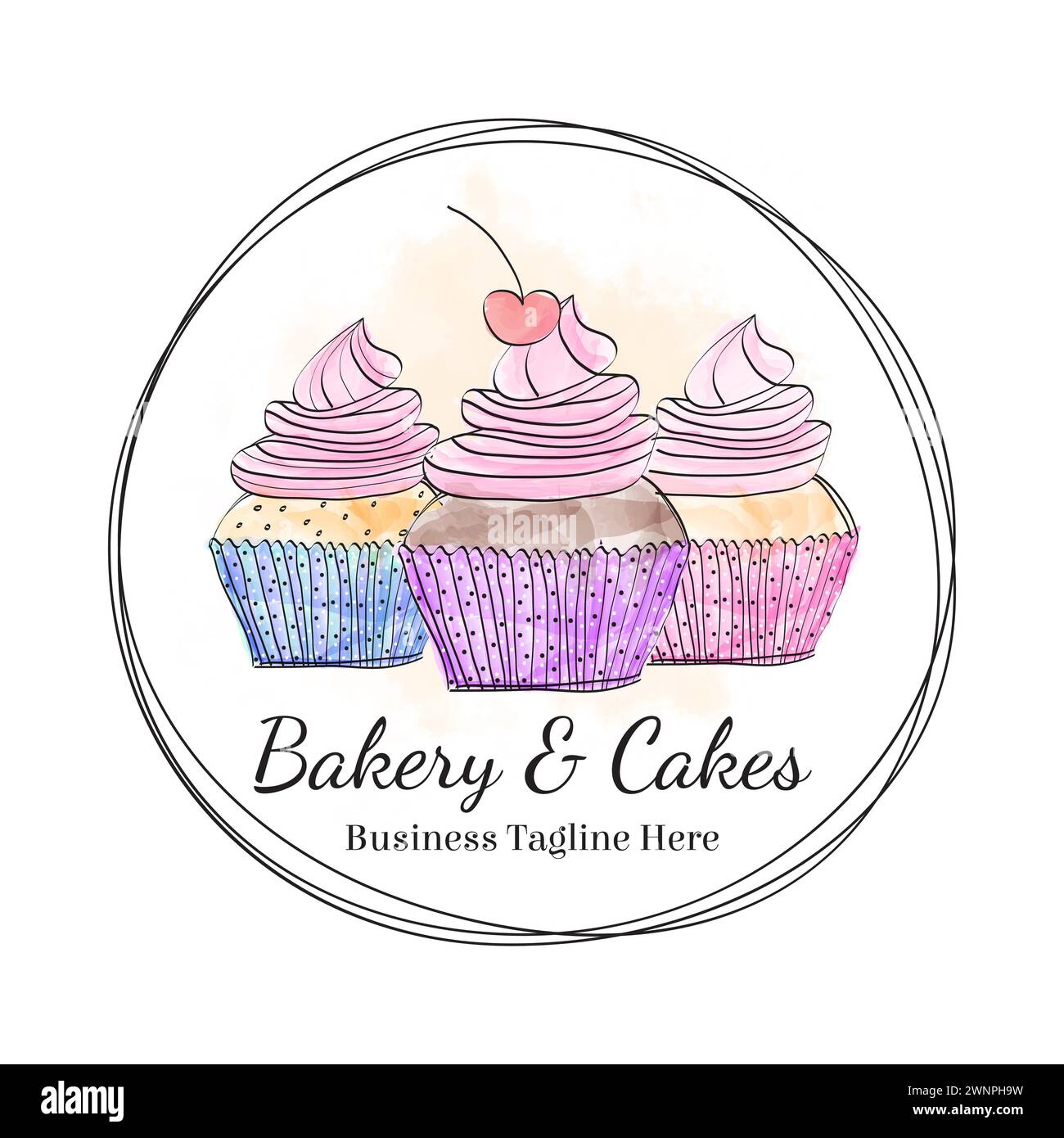 Beautiful Round Cupcakes Logo. Cupcake Hand Drawn Doodle Style ...