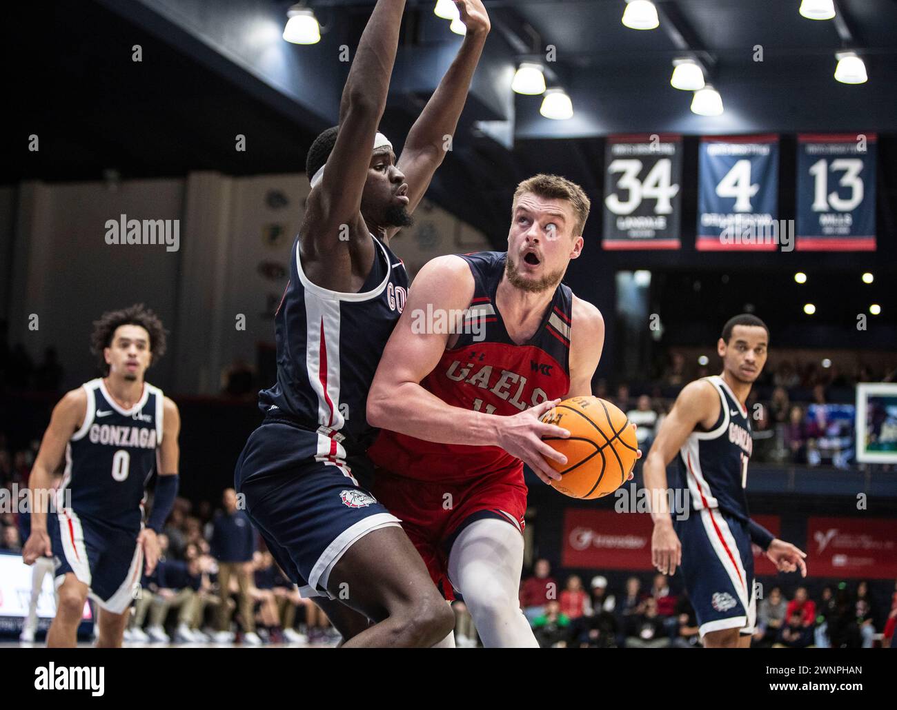 March 02 2024 Moraga, CA U.S.A. St. Mary's center Mitchell Saxen (11 ...