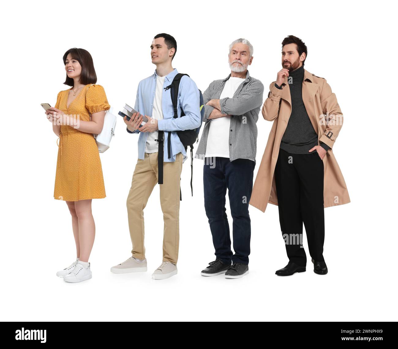 People waiting in queue on white background Stock Photo - Alamy