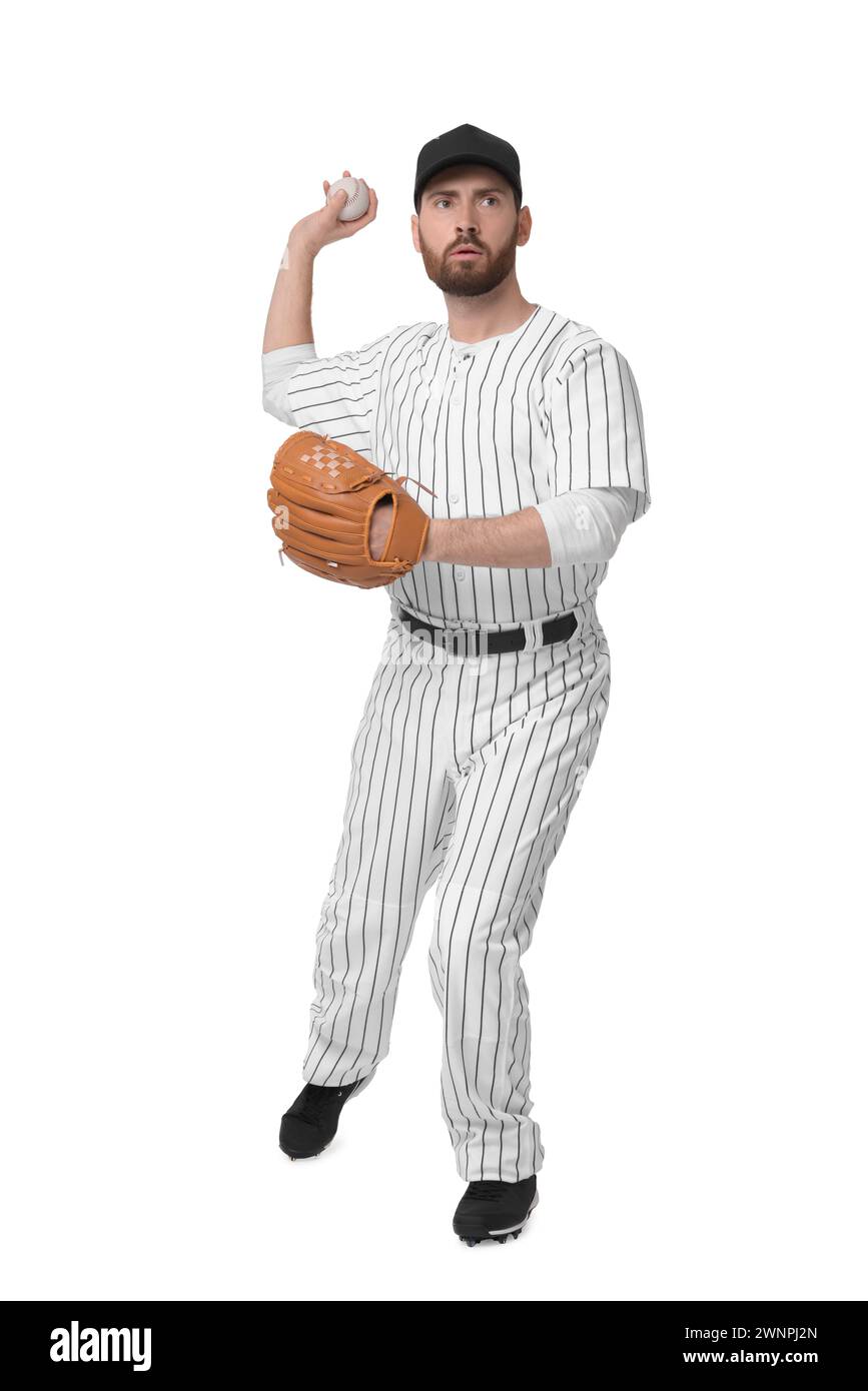 Baseball player throwing ball on white background Stock Photo - Alamy