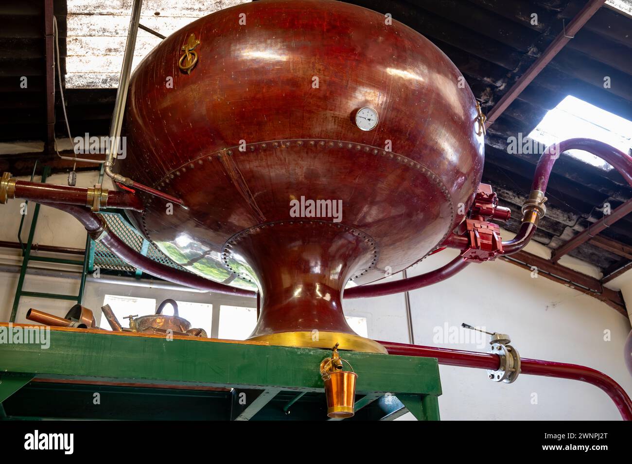 Double distillation process of cognac spirit in Charentias copper still ...